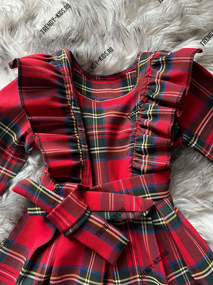 Rochie fete, carouri, rosu - Trendy Kids